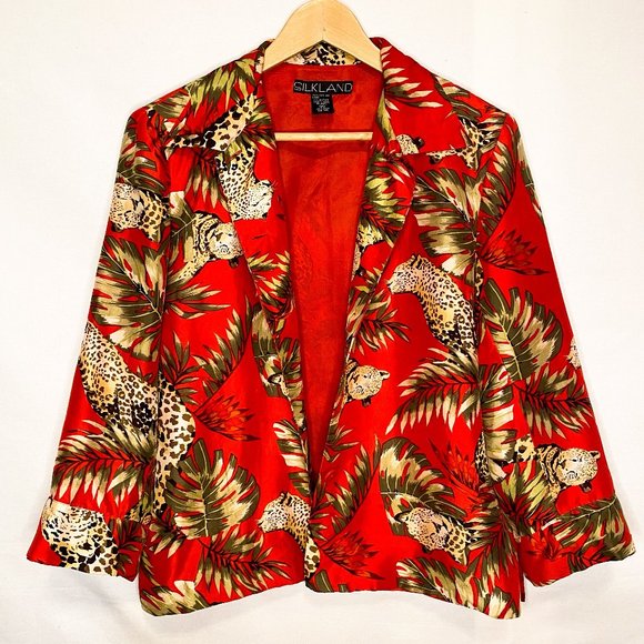 Vintage | Jackets & Coats | Vintage Silk Jacket With Jaguar Print ...